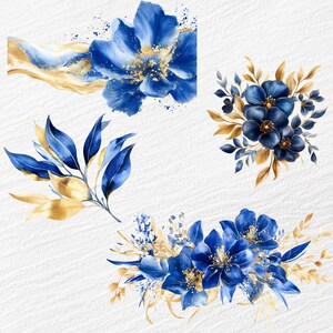 Royal Blue Gold Border and Frame Floral Clip Art, Blue Bouquet Cliprt ...