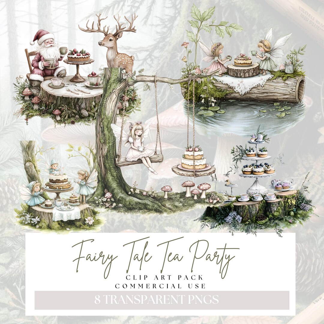 Christmas Tea Party Clipart, Forest Fairy Clip Art, Woodland Fairy Xmas ...