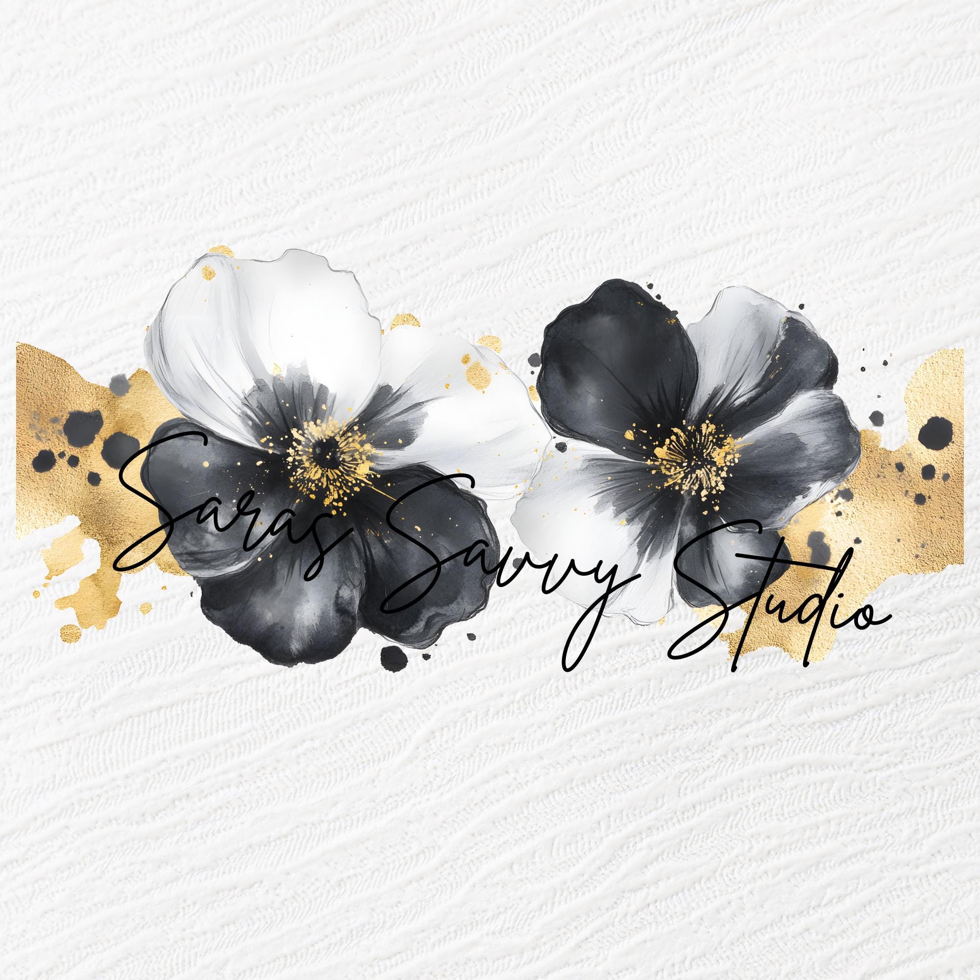 Black White and Gold Floral Clipart, Black Gold New Year Clip Art ...