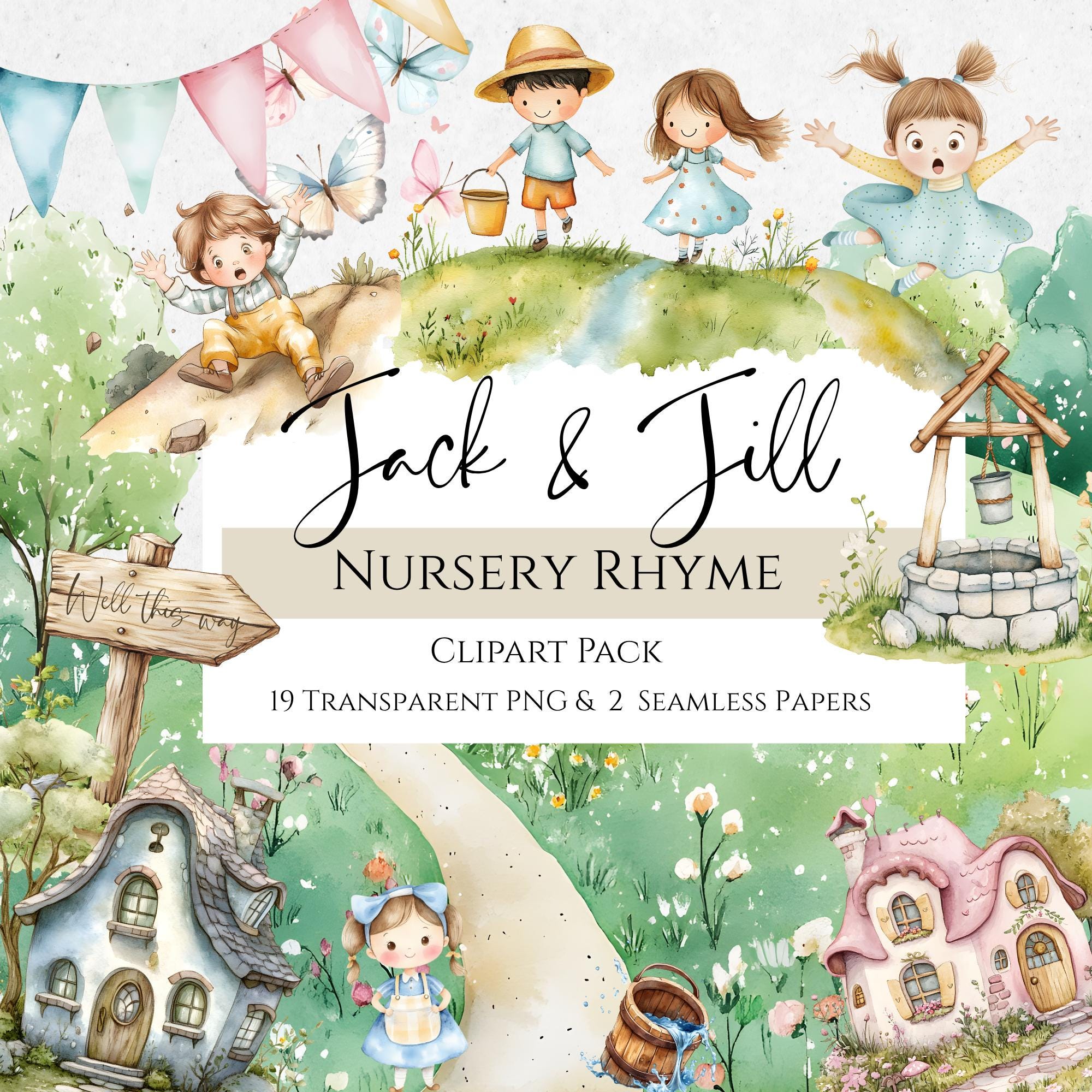 Watercolor Nursery Rhyme Clipart, Nursery Rhyme PNG, Jack and Jill ...