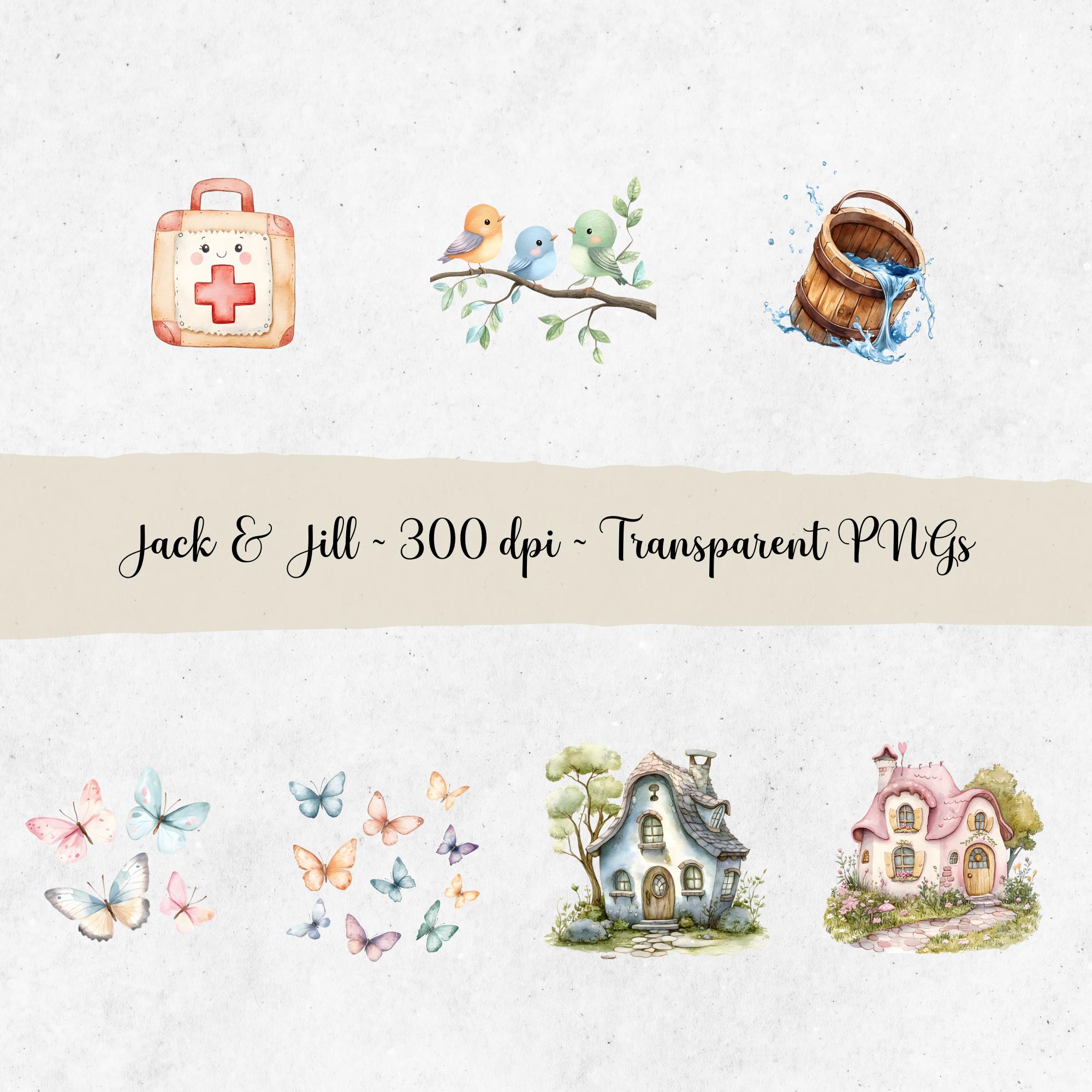 Watercolor Nursery Rhyme Clipart, Nursery Rhyme PNG, Jack and Jill ...