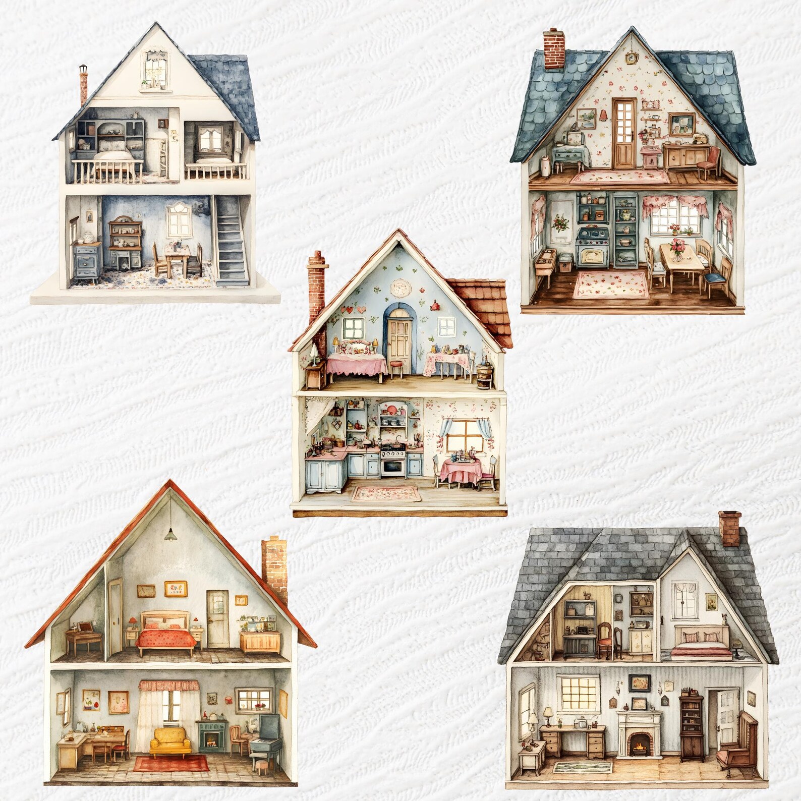 Doll House Clipart, Vintage Paper Doll House Clip Art Bundle, Furniture ...