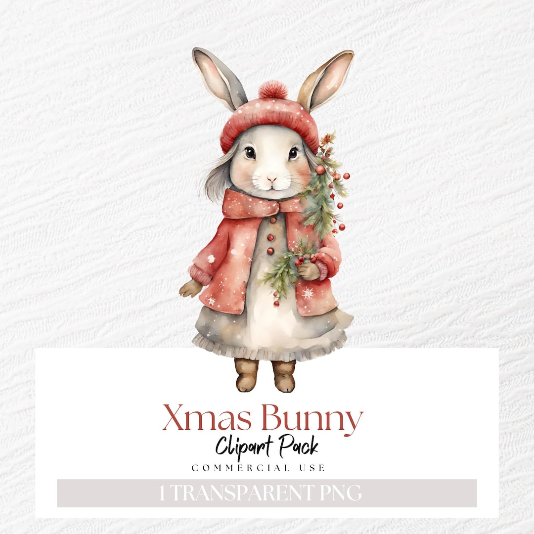 Christmas Bunny Clipart, Woodland Animal in Clothes, Rabbit ...