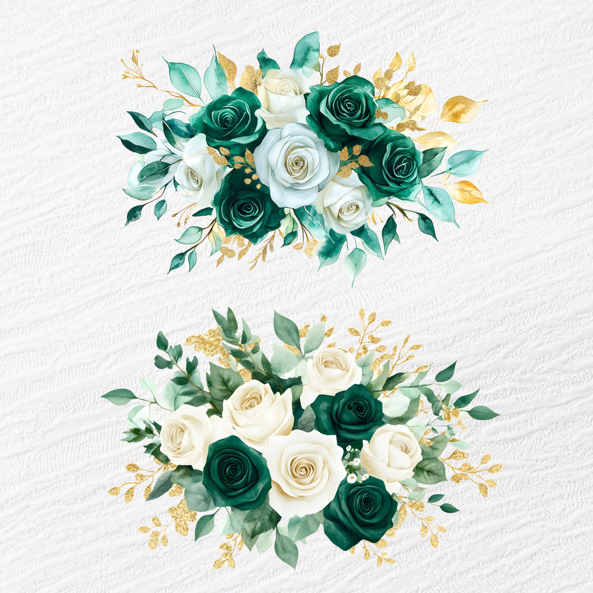 Emerald Green Roses Png, Gold Green and Ivory Rose Bouquet Clipart ...