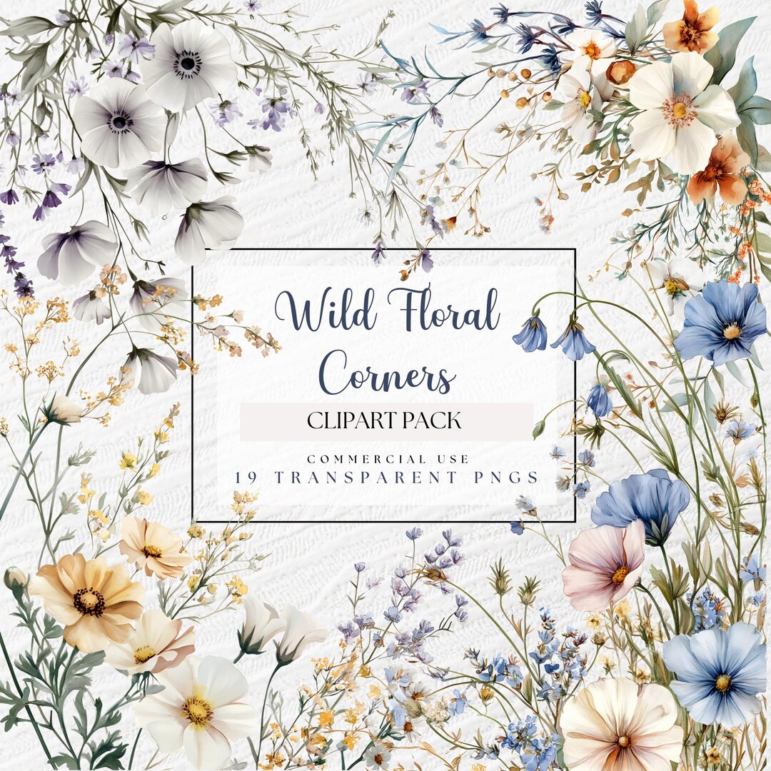 Elegant Wild Flowers Frame Clipart, Wildflower Corner PNG, Floral ...