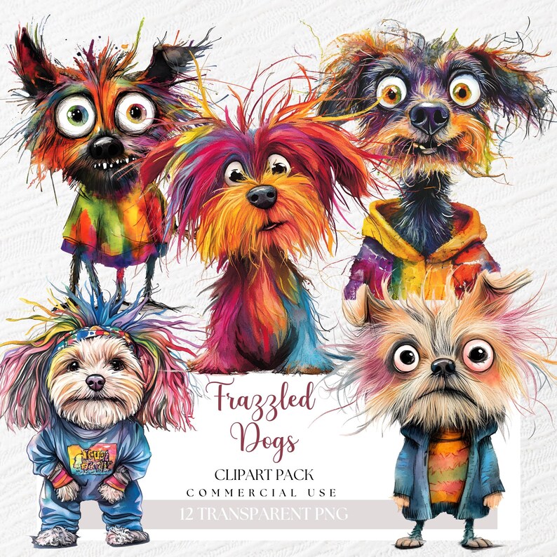 Frazzled Dogs Clip Art, Frazzled Dog Clipart, Funny Dog PNG Bundle ...