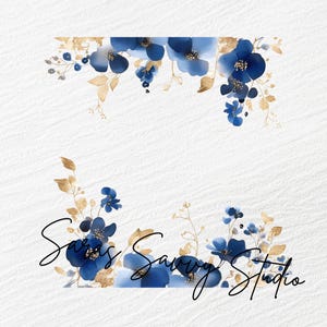 Royal Blue Gold Border and Frame Floral Clip Art, Blue Bouquet Cliprt ...