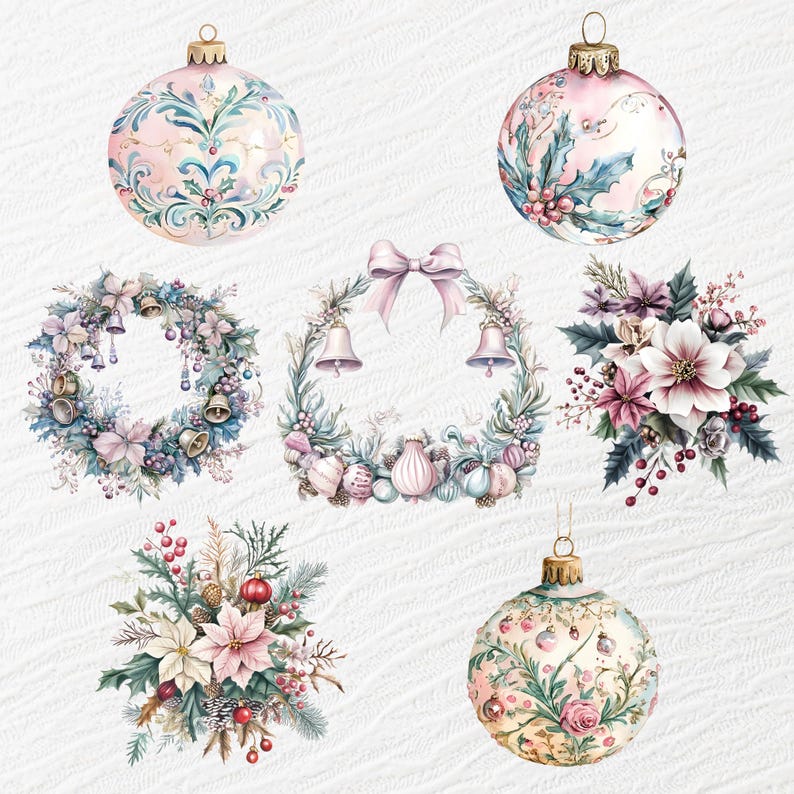 Rococo Christmas Clip Art, Pastel Colours, Floral Vintage Victorian ...