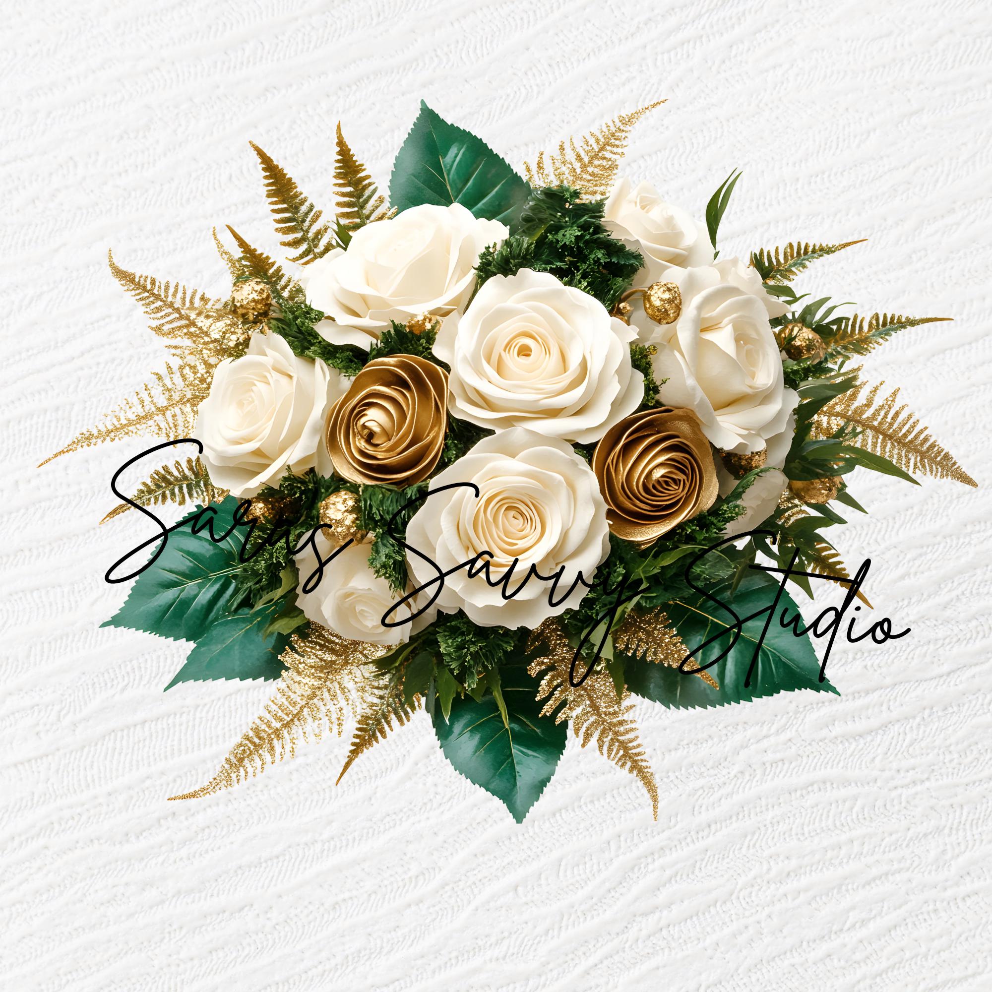 Emerald Green Roses Png, Gold Green and Ivory Rose Bouquet Clipart ...