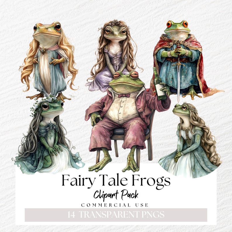 Frog Princess and Prince Clip Art, Water Colour Style, Commercial Use ...