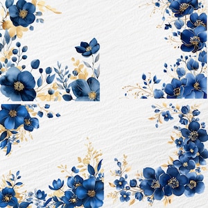 Royal Blue Gold Border and Frame Floral Clip Art, Blue Bouquet Cliprt ...