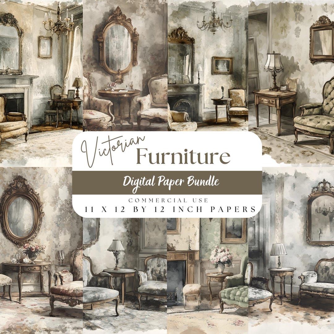 Victorian Furniture Digital Paper, Vintage House Background Papers ...