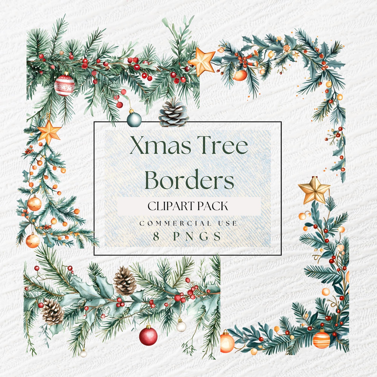 Christmas Border Clipart, Christmas Tree With Lights Garland PNG ...