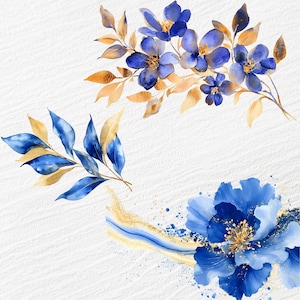 Royal Blue Gold Border and Frame Floral Clip Art, Blue Bouquet Cliprt ...