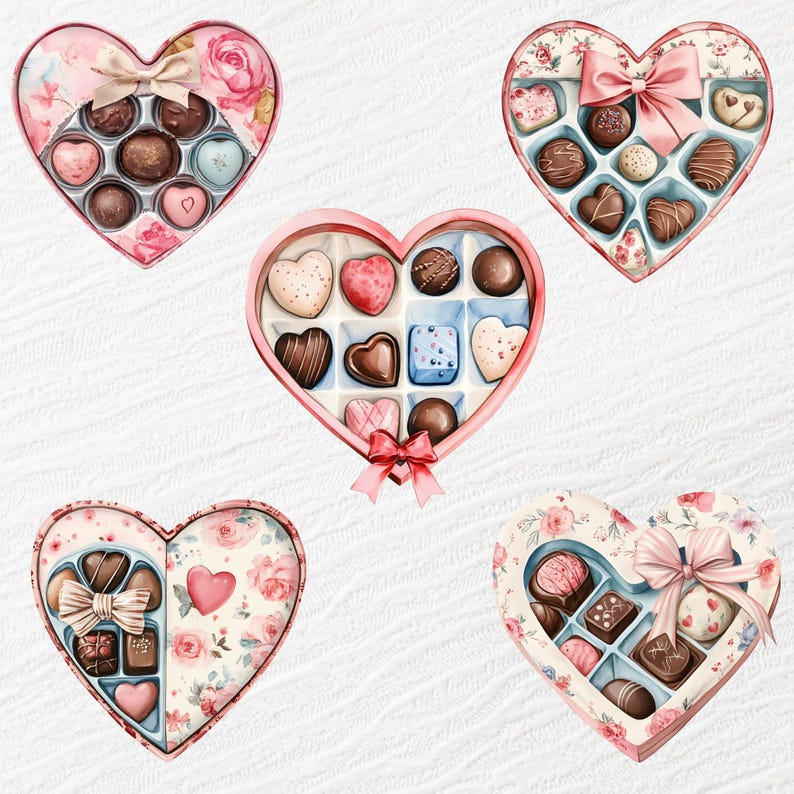 Love Heart Chocolate Box Clip Art, Grandmillennial Valentine Clipart ...