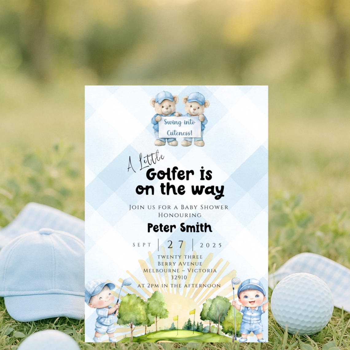 Golf Baby Shower Clipart, Cute Blue Sports Baby Shower Clip Art, Golf ...