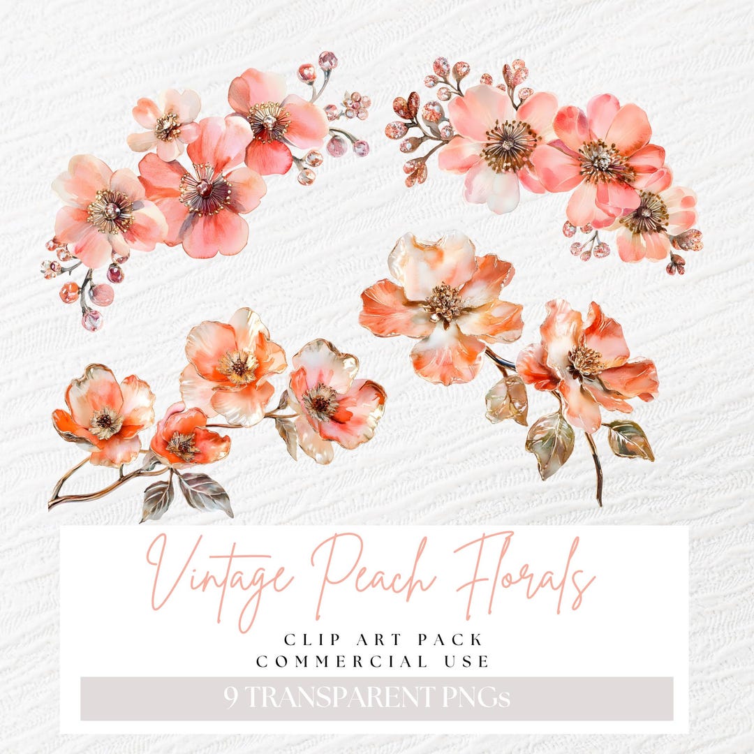 Peach and Blush Floral Clipart, Vintage Elegant Peach Flower ...