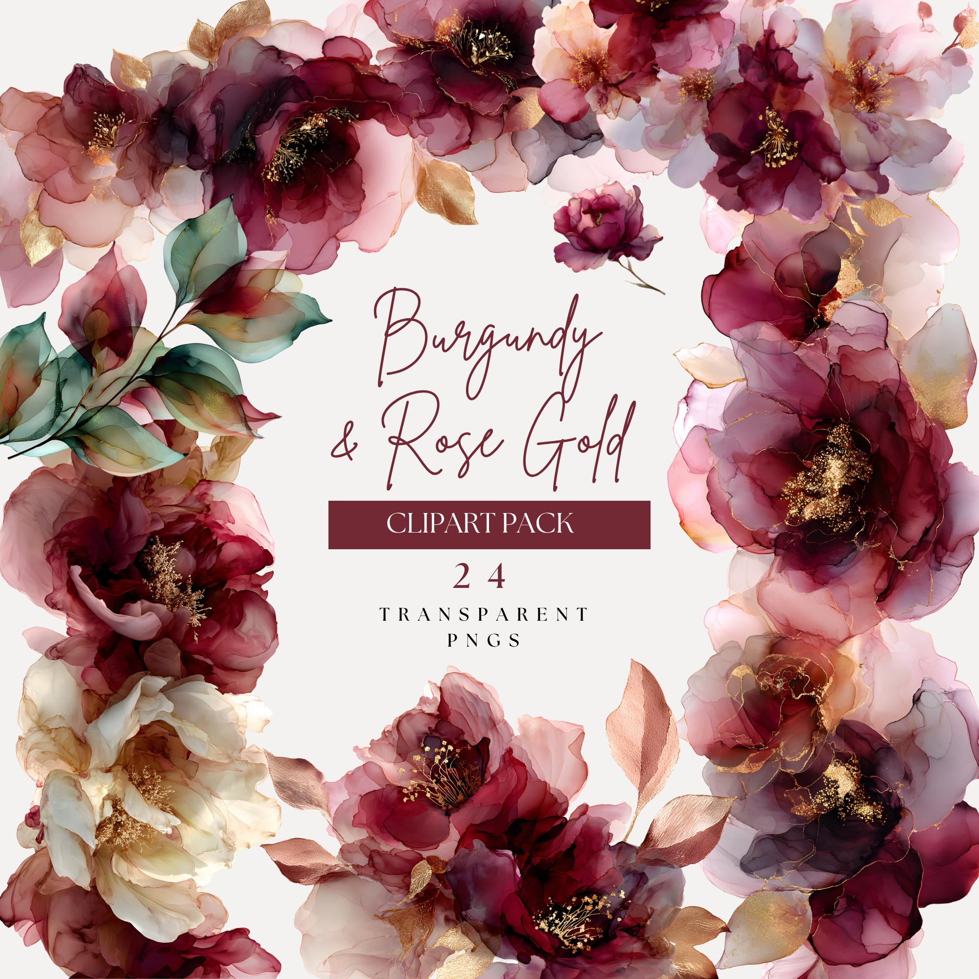 Burgundy and Rose Gold Floral Frames, Burgundy and Rose Gold Floral ...