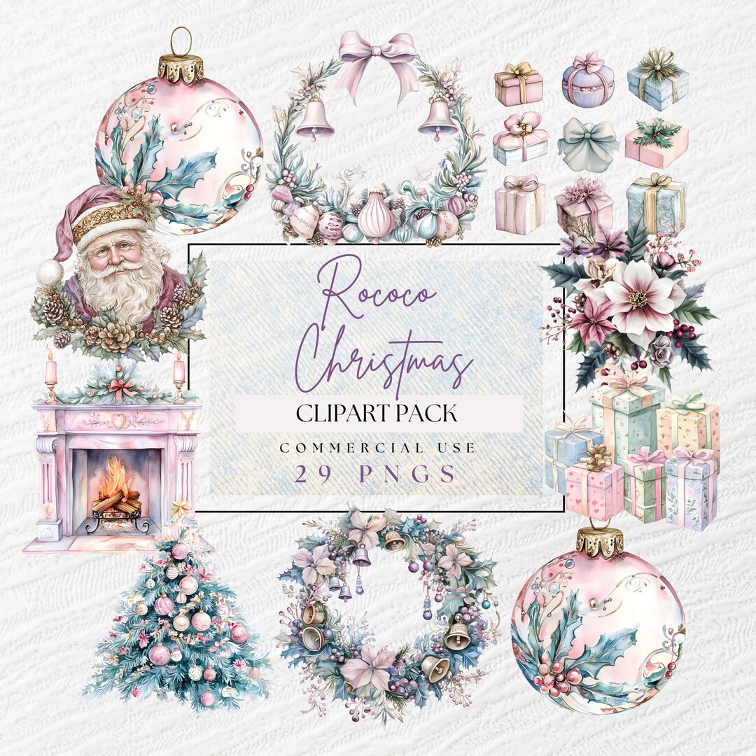Rococo Christmas Clip Art, Pastel Colours, Floral Vintage Victorian ...