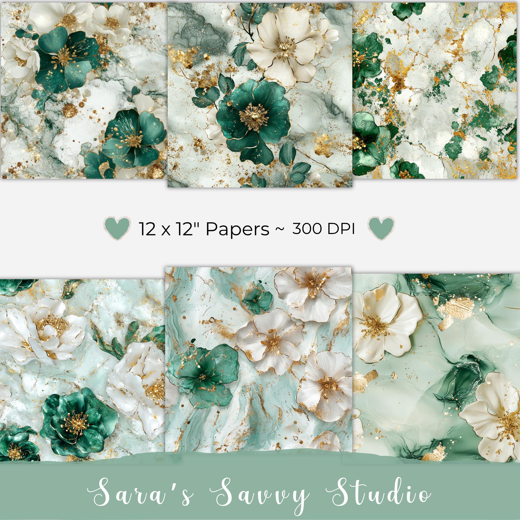 Emerald Green and Gold Digital Paper, Seamless, 28 12x12" Files ...