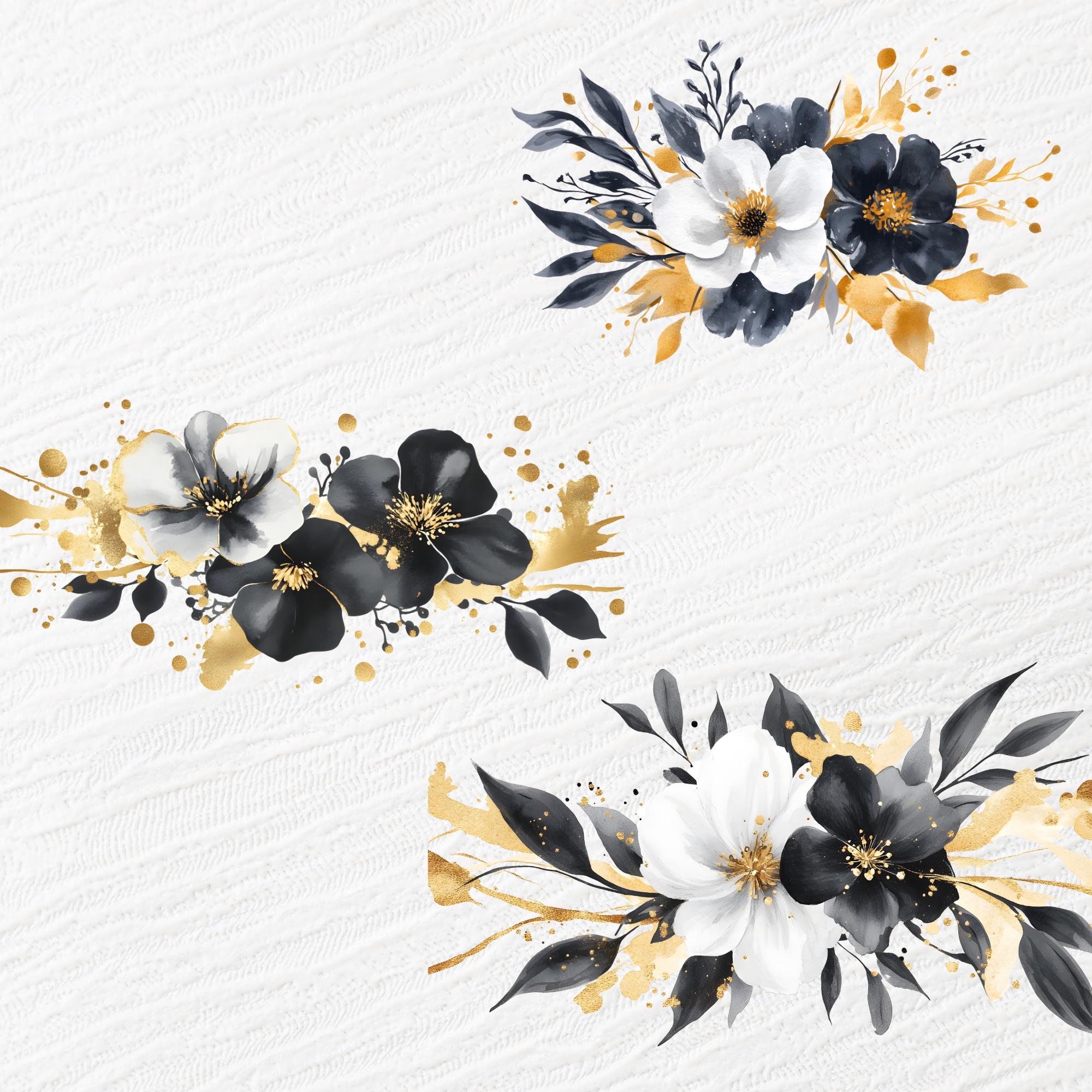 Black White and Gold Floral Clipart, Black Gold New Year Clip Art ...