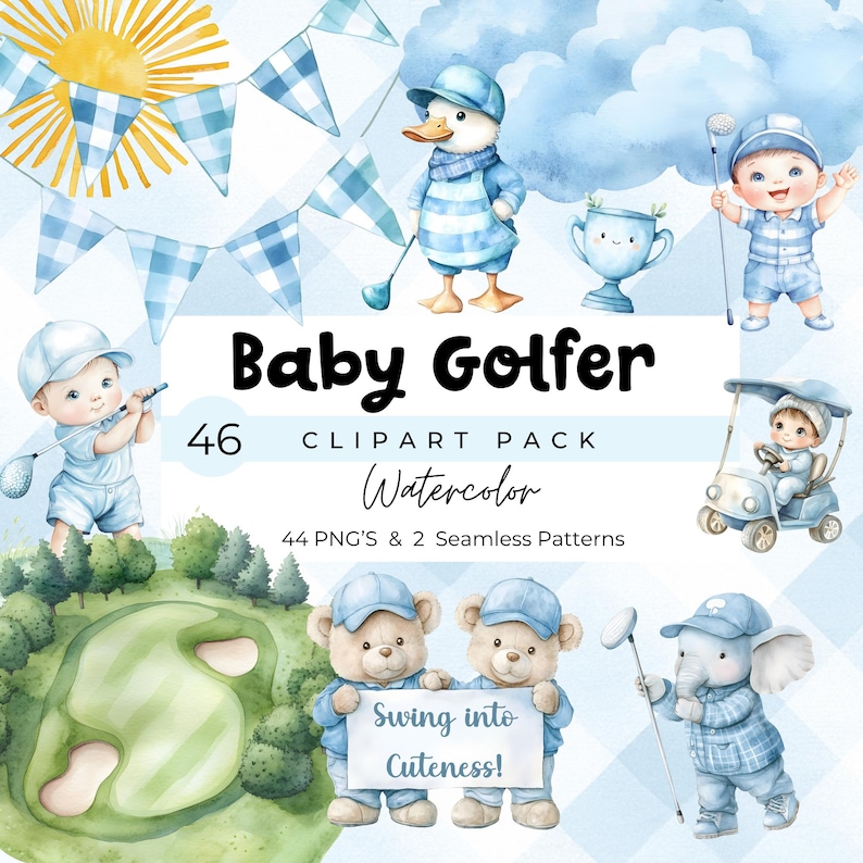 Golf Baby Shower Clipart, Cute Blue Sports Baby Shower Clip Art, Golf ...