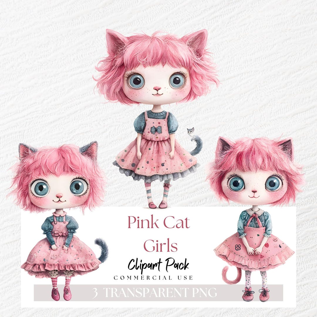 Pink Cat Girls, Frazzled Cat Clipart, Paperdoll Clip Art, Beehive Hair ...