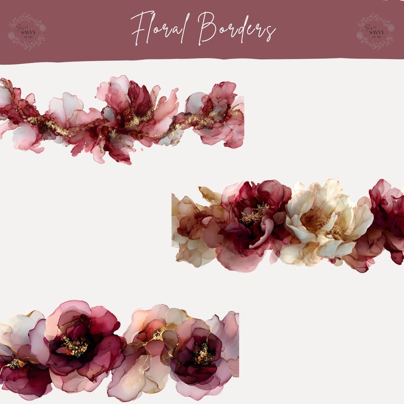 Burgundy and Rose Gold Floral Frames, Burgundy and Rose Gold Floral ...