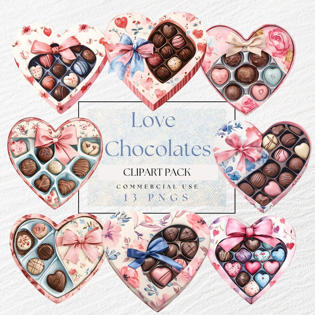 Love Heart Chocolate Box Clip Art, Grandmillennial Valentine Clipart ...