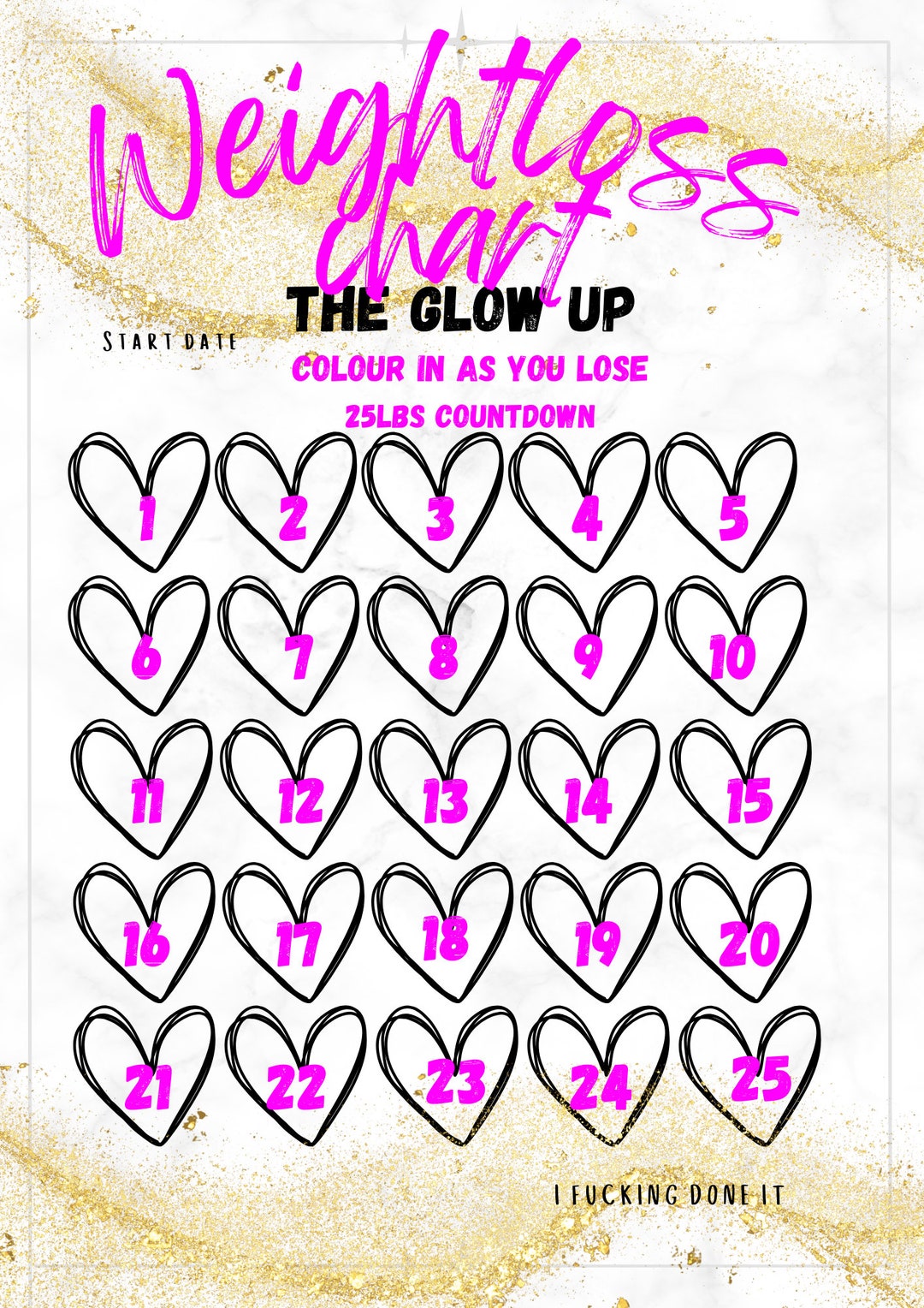 Weightloss Pound Lbs Tracker Chart Printable Digital Gold Edition - Etsy