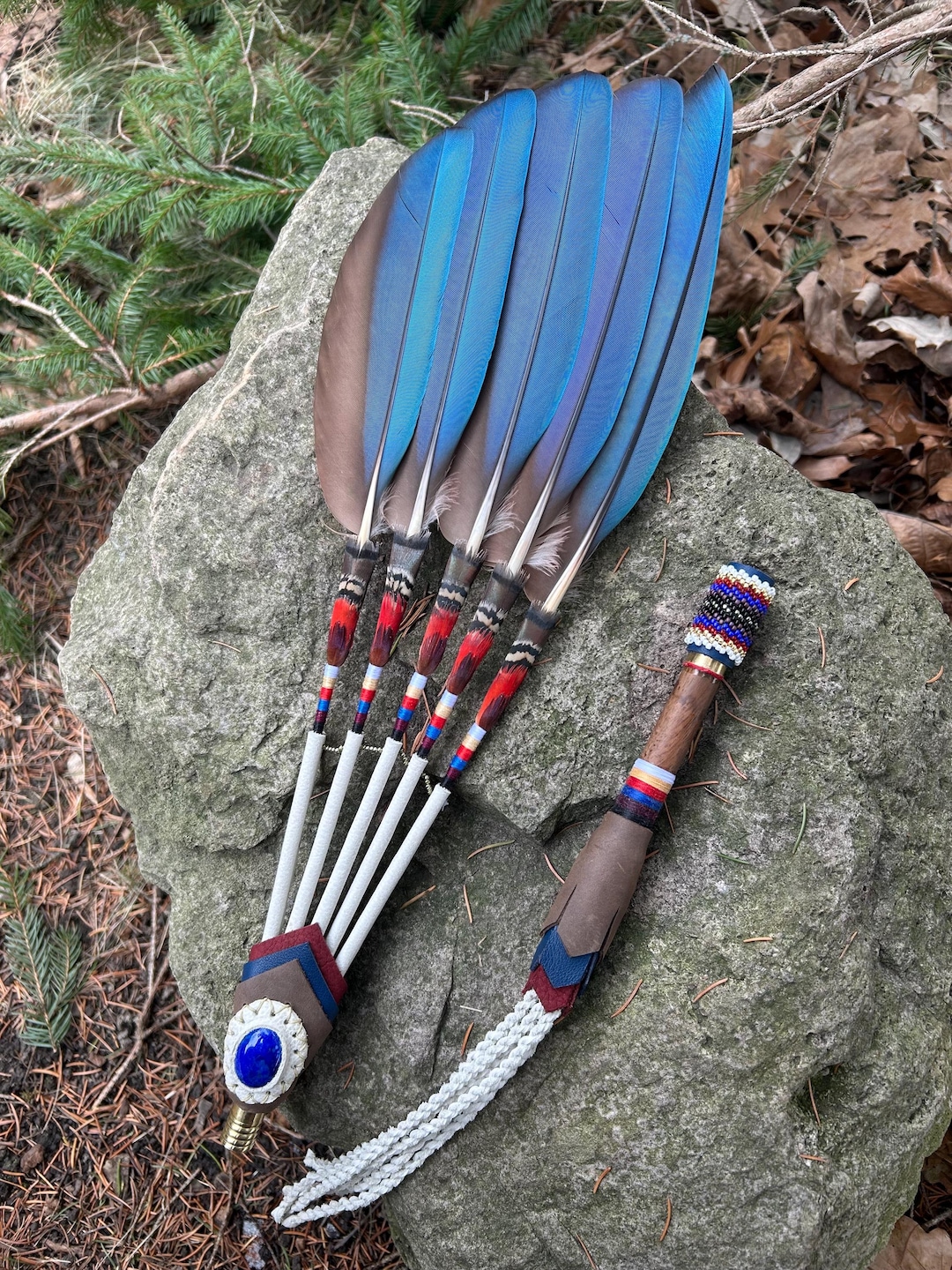Macaw Feather Ceremonial Smudge Fan With Lapis Lazuli Crystal - Etsy