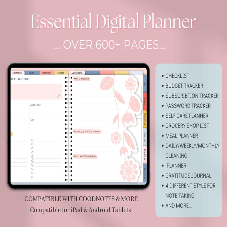 Floral Digital Planner, Goodnotes Planner, iPad Planner, Notability ...