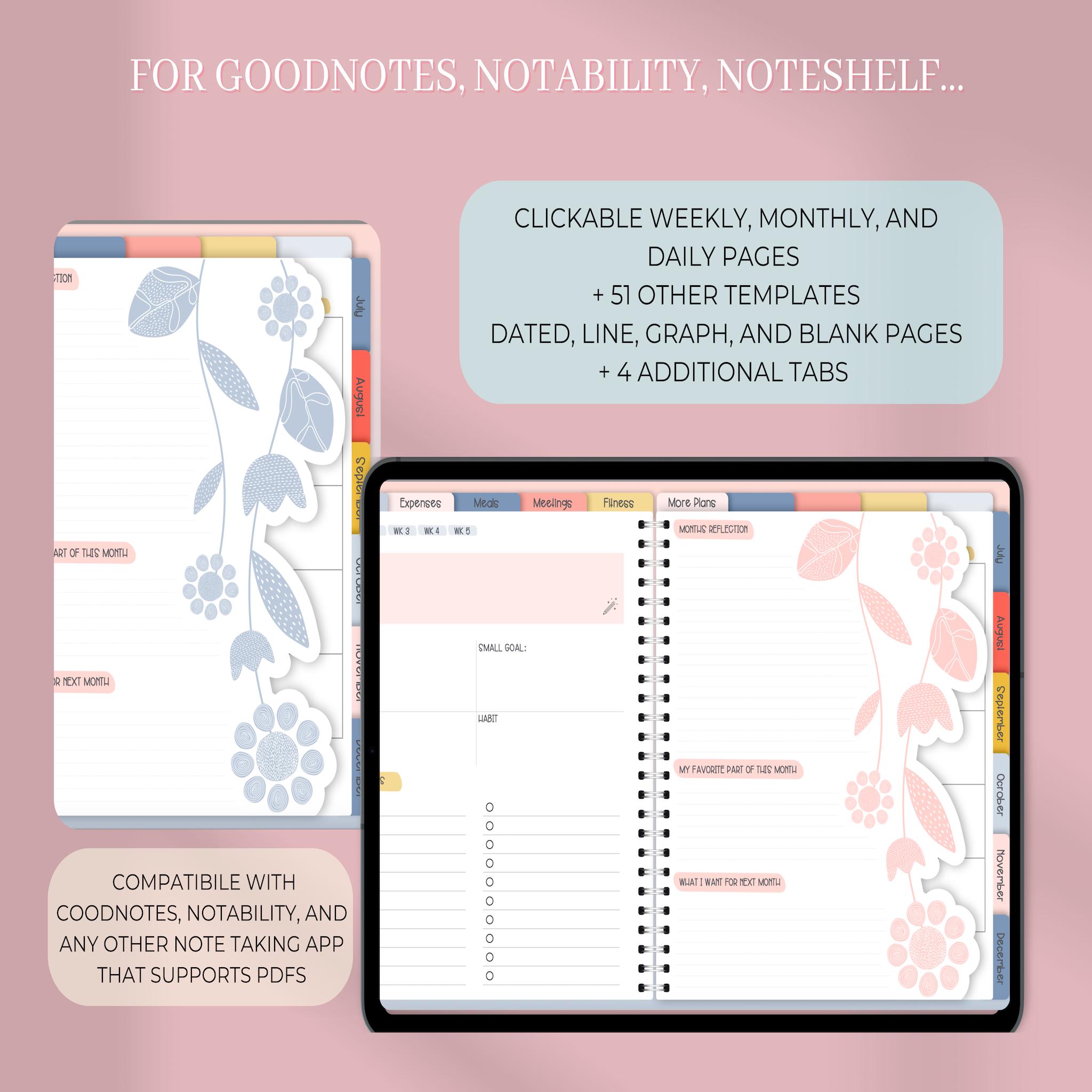 Floral Digital Planner, Goodnotes Planner, iPad Planner, Notability ...
