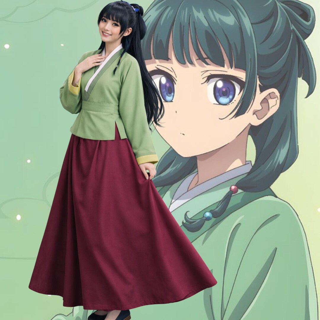 Anime Inspired Japanese Costume for Women | Green Kimono Top & Maroon ...