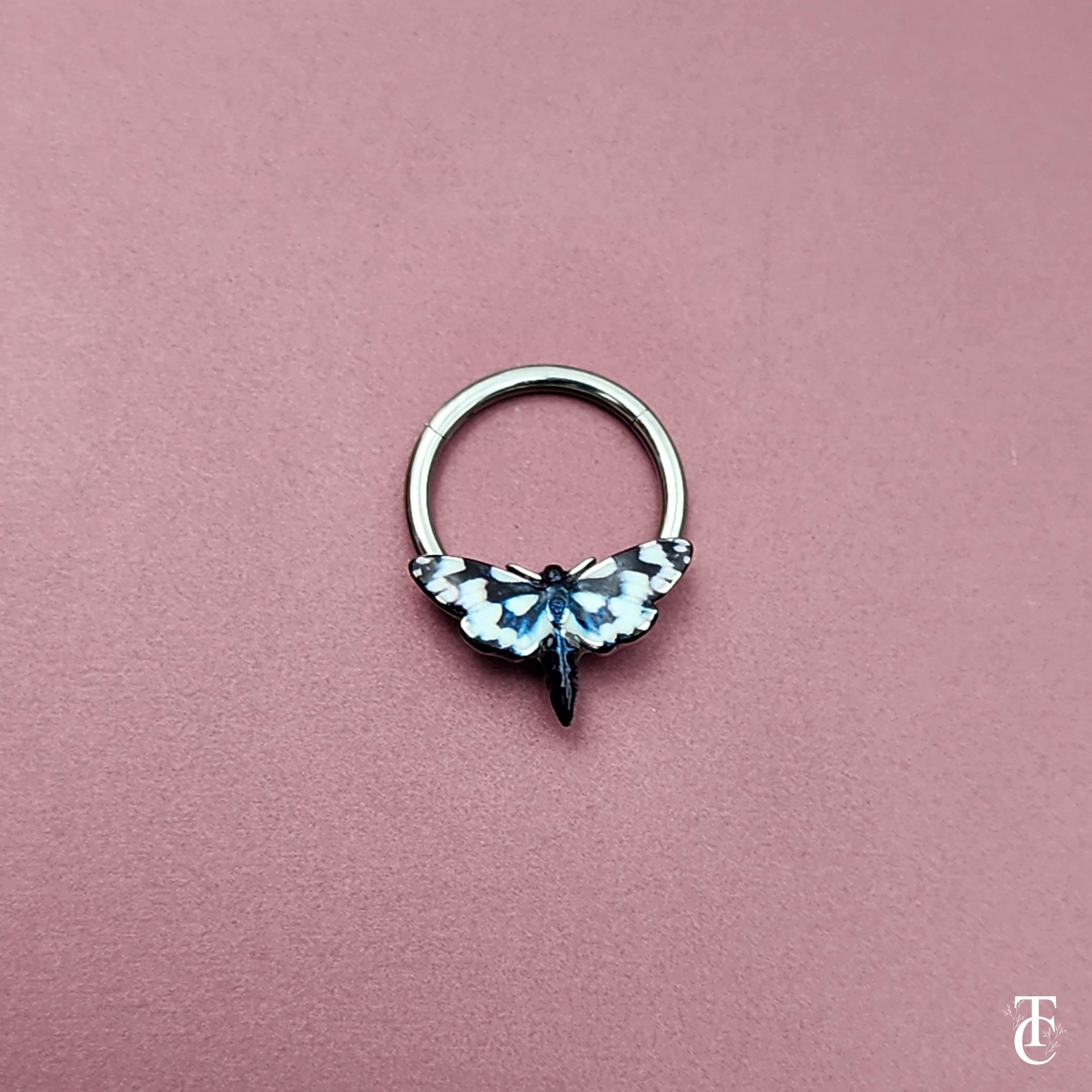 16G Moth Septum Ring | Stainless Steel Nose Piercing | Gothic Halloween ...