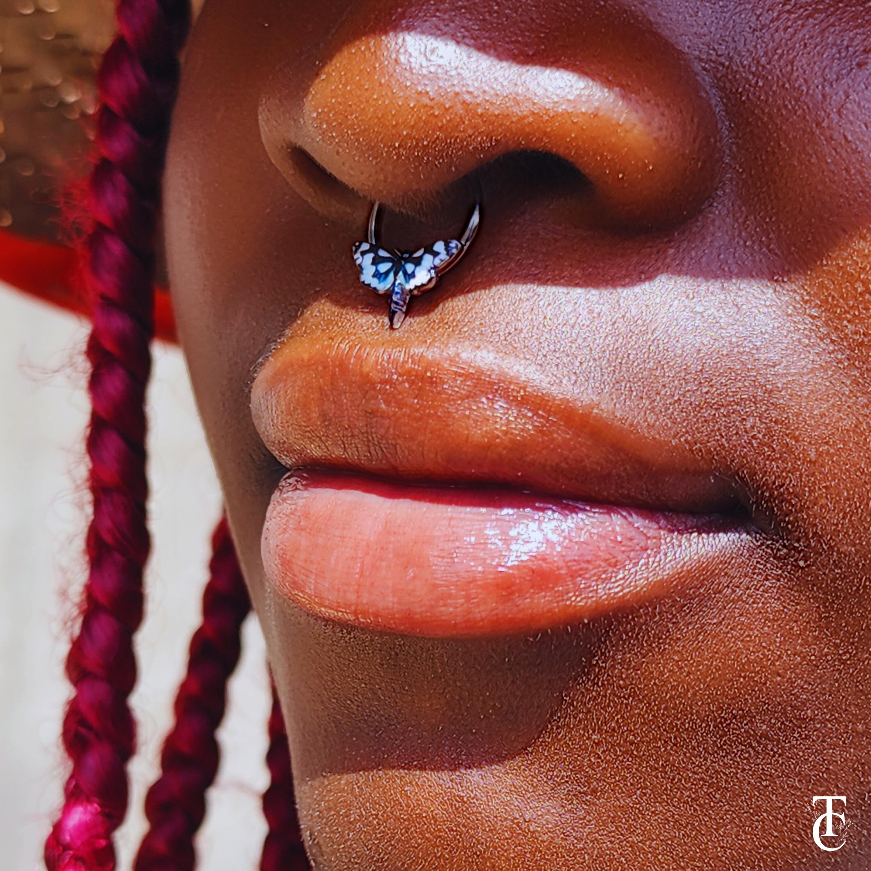 16G Moth Septum Ring | Stainless Steel Nose Piercing | Gothic Halloween ...