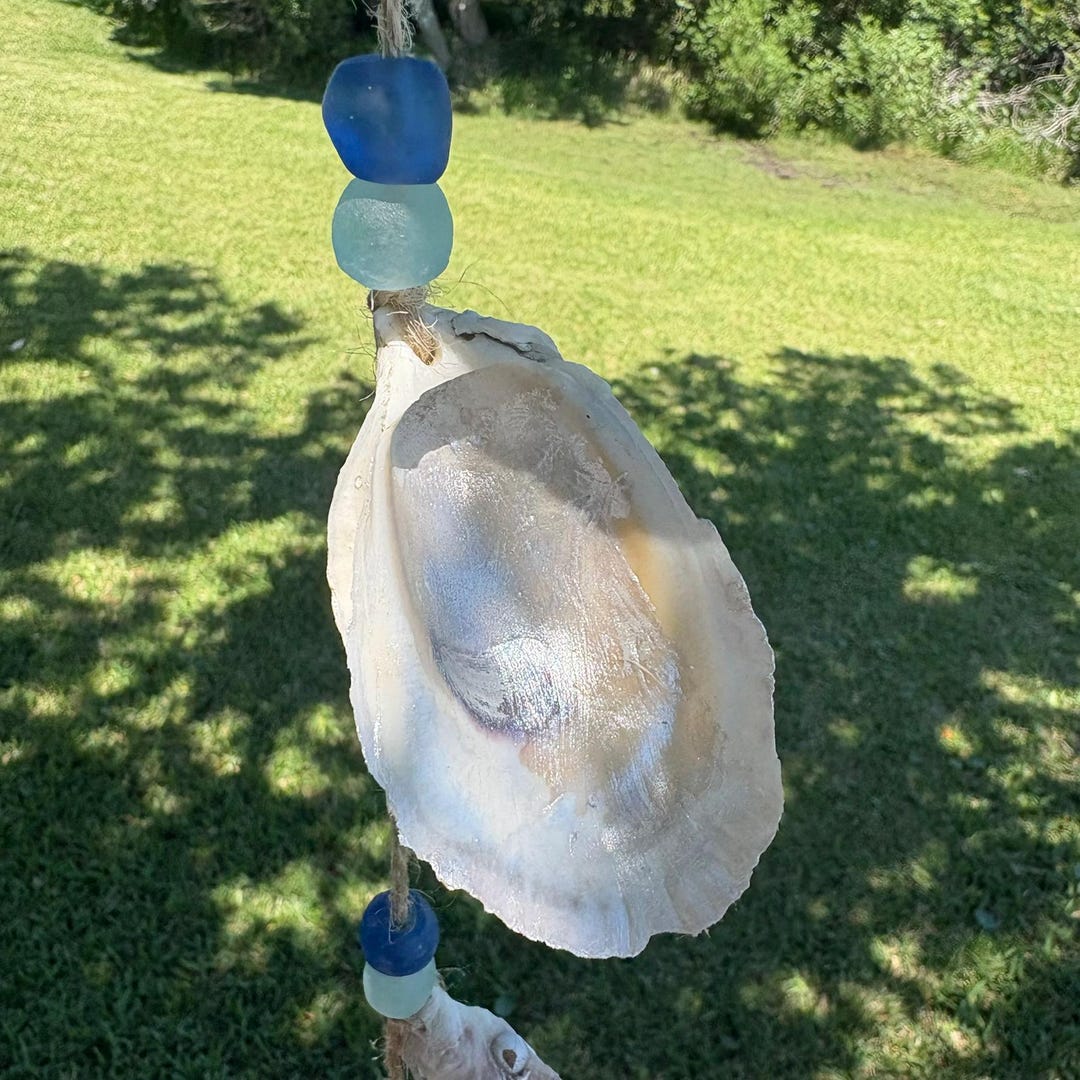 Handcrafted Oyster Shell Wind Chime: Coastal Glass Bead Nautical Decor ...