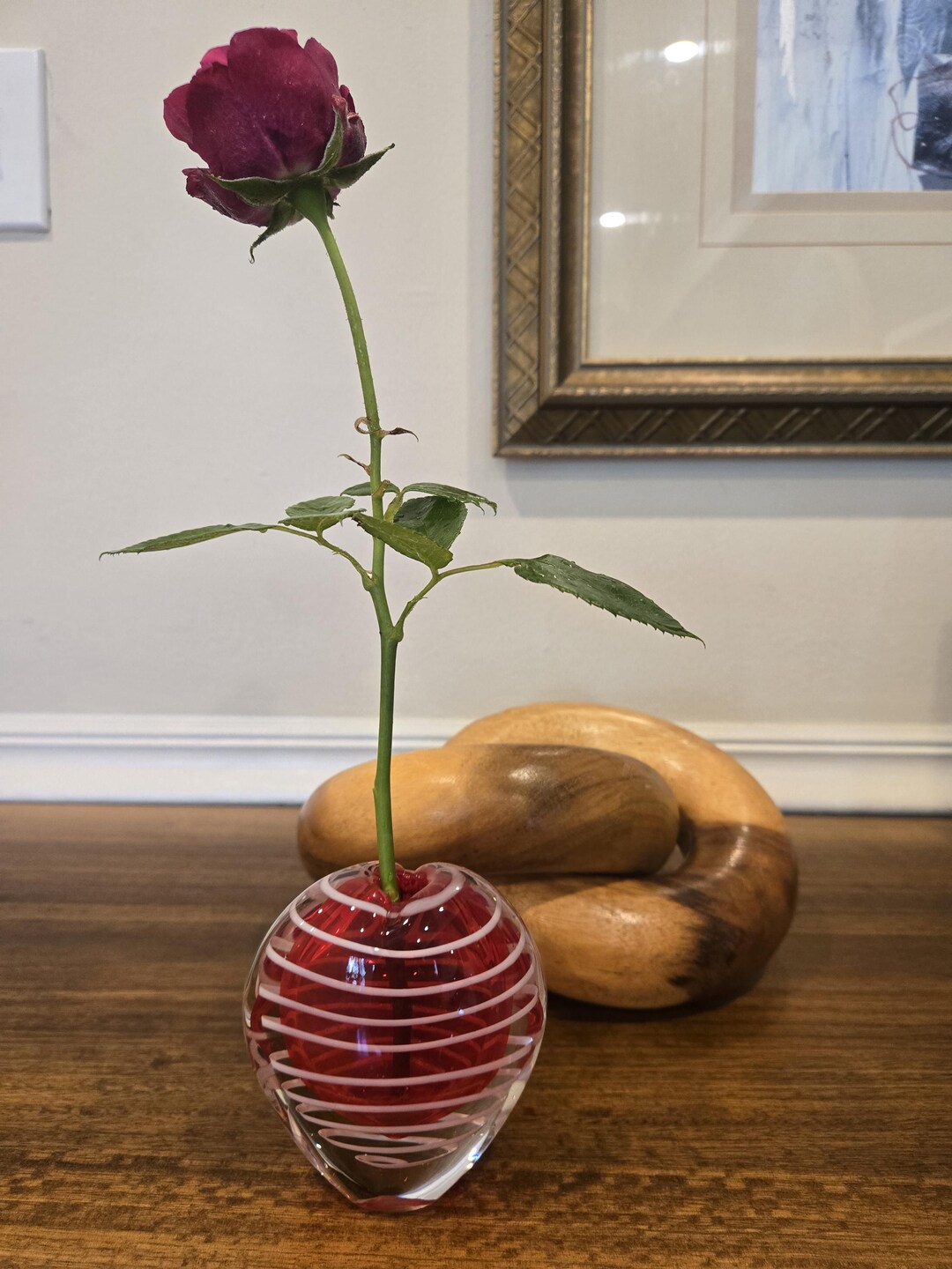 Vintage Glass Art Red and White Swirl Heart Shaped Bud Vase - Etsy
