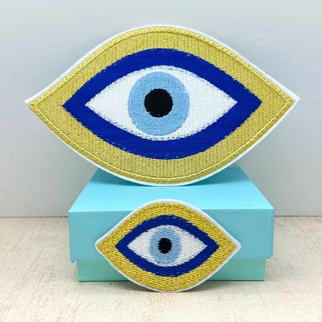 Evil Eye Iron on Patch 2.5"/5.8" Full Embroidered Evil Eye Patch Gold ...
