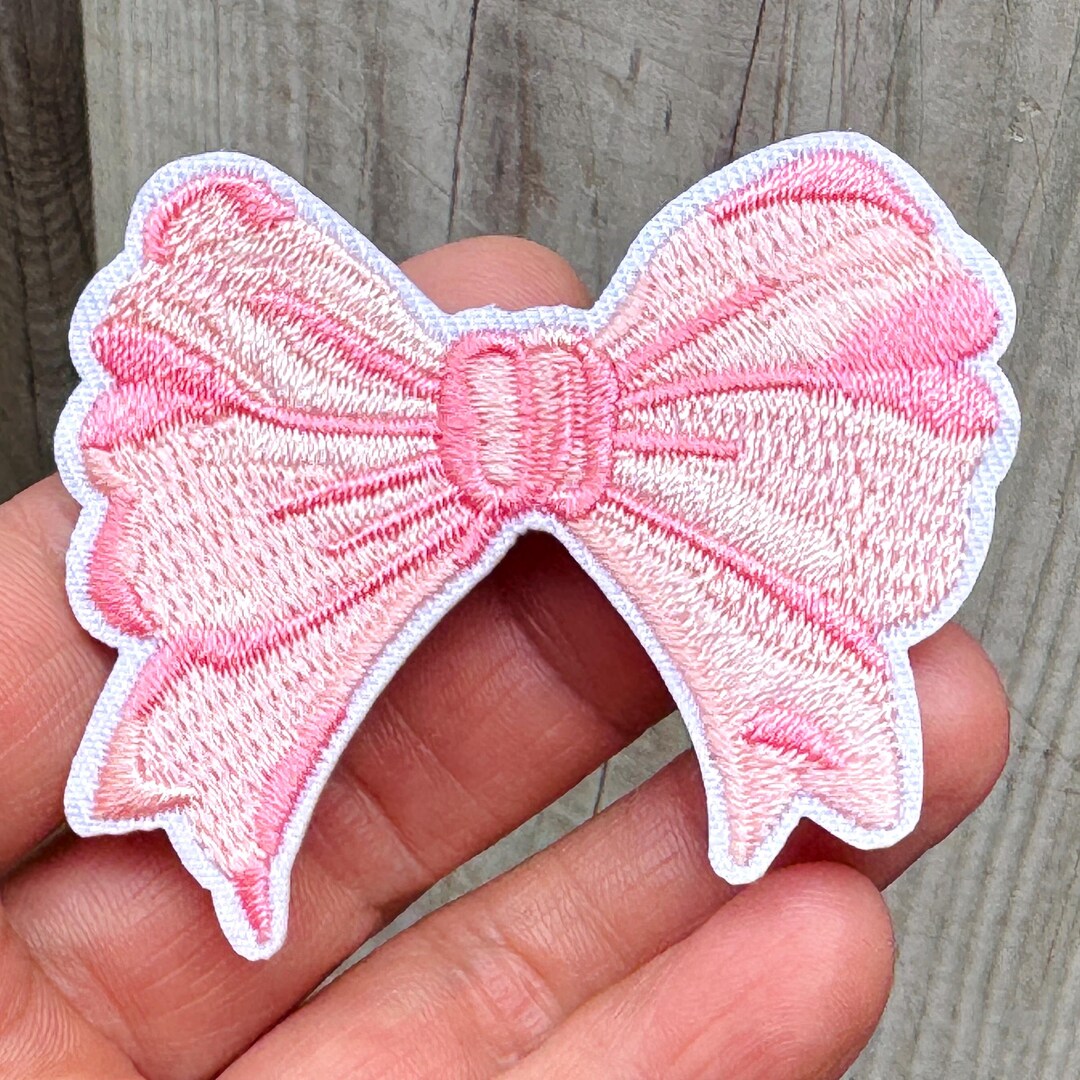 Pink Bow Iron on Patch 2.4" Full Embroidered Pink Bow Patch Pink Bow ...