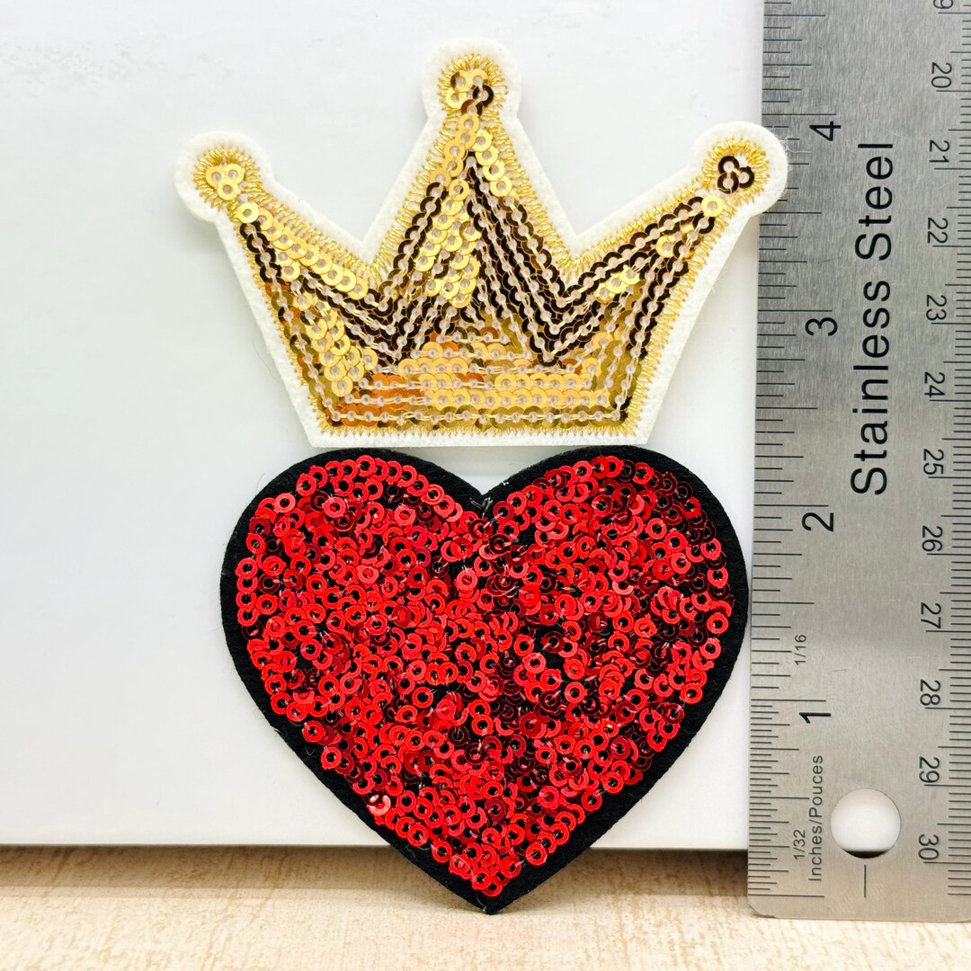 Crown Iron on Patch 3.2" Sequin Embroidered Crown Patch Heart Iron on ...