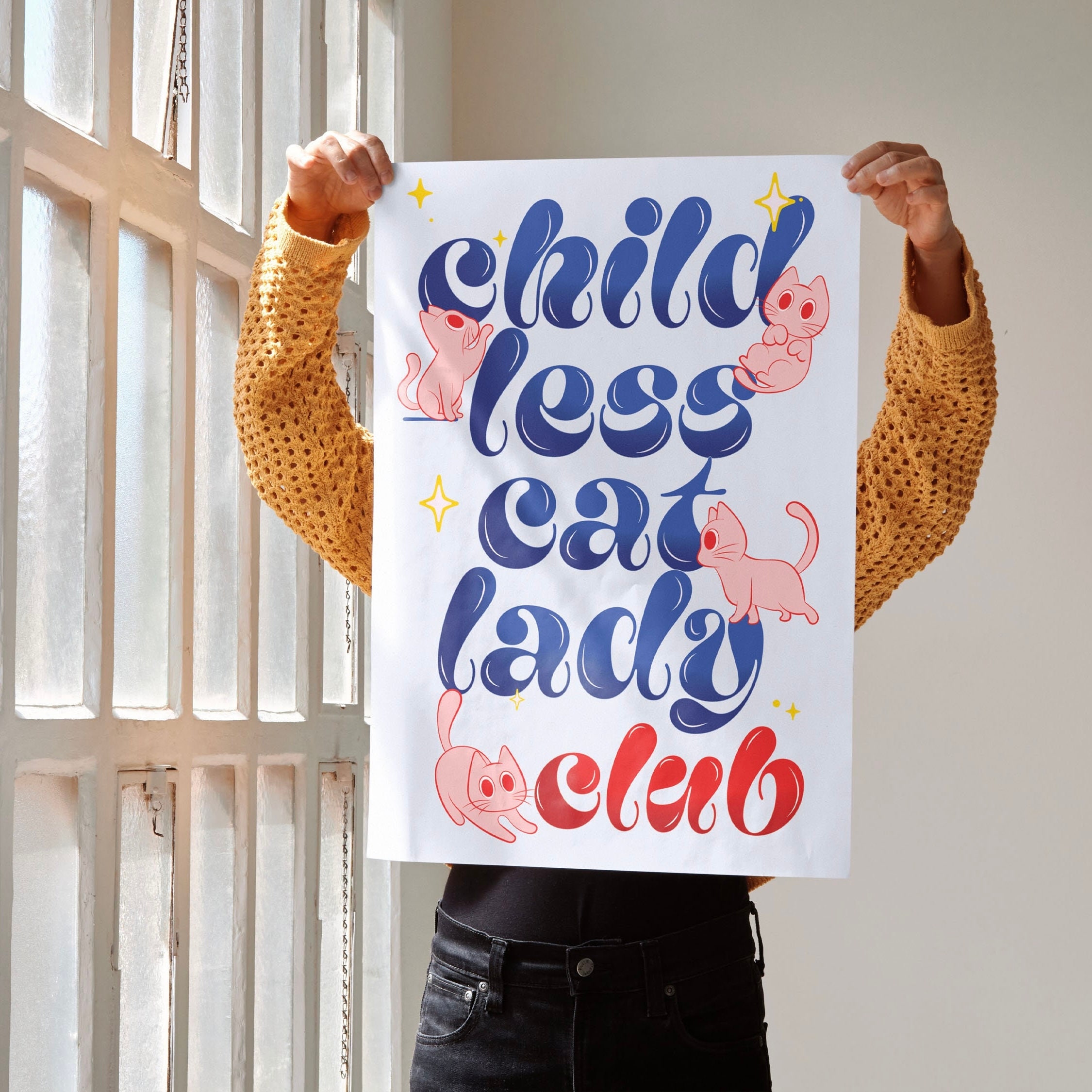 Childless Cat Lady Club Print | Cat Wall Art Digital Download | Kamala ...