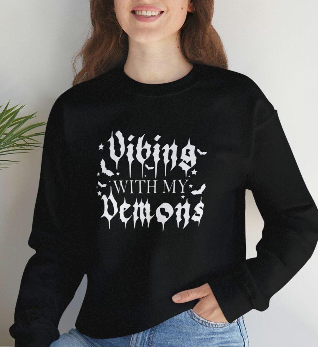 Vibing With My Demons Sweater, Gothic Aesthetic Pullover, Dark Humor ...