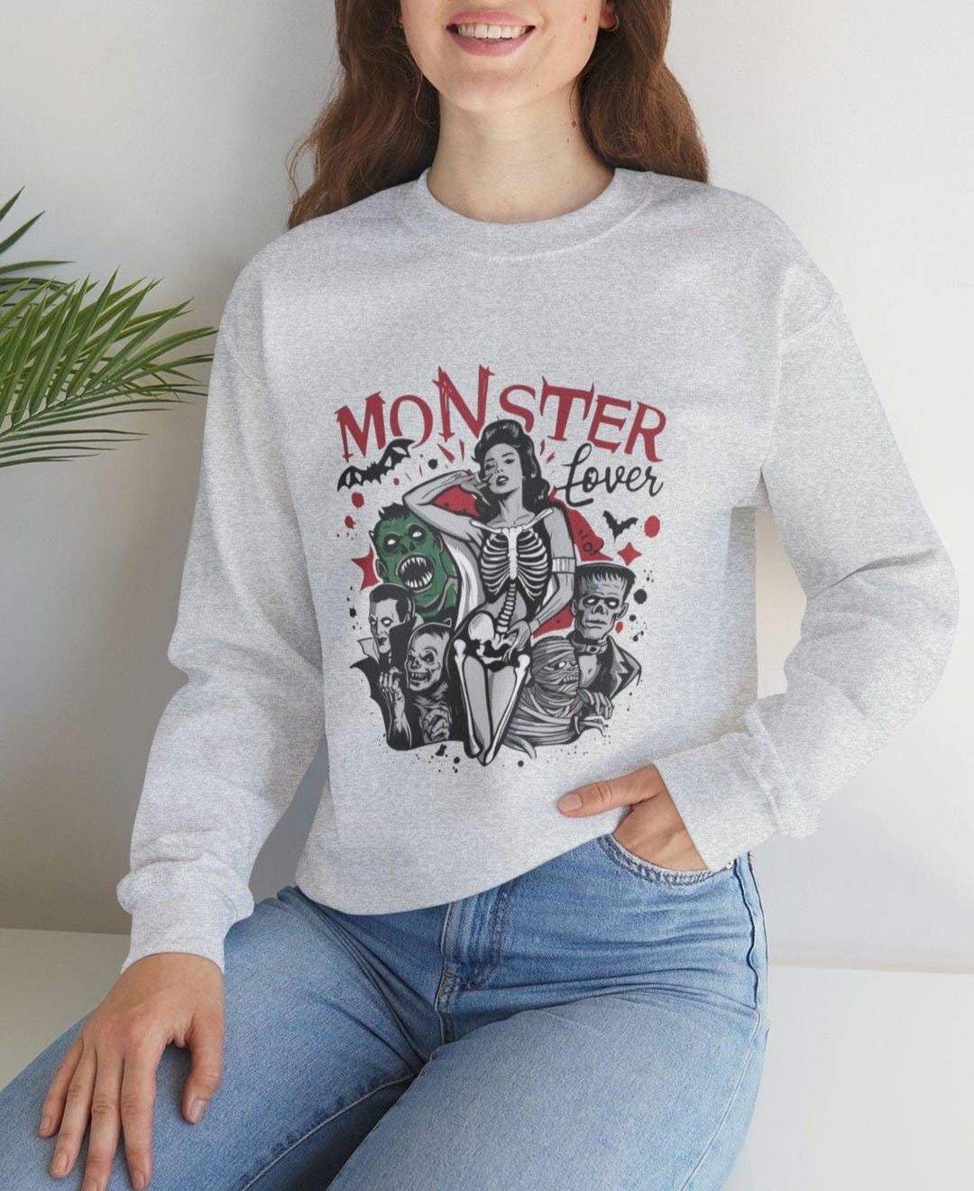 Monster Lover Sweater, Gothic Horror Pullover, Classic Monsters Apparel ...