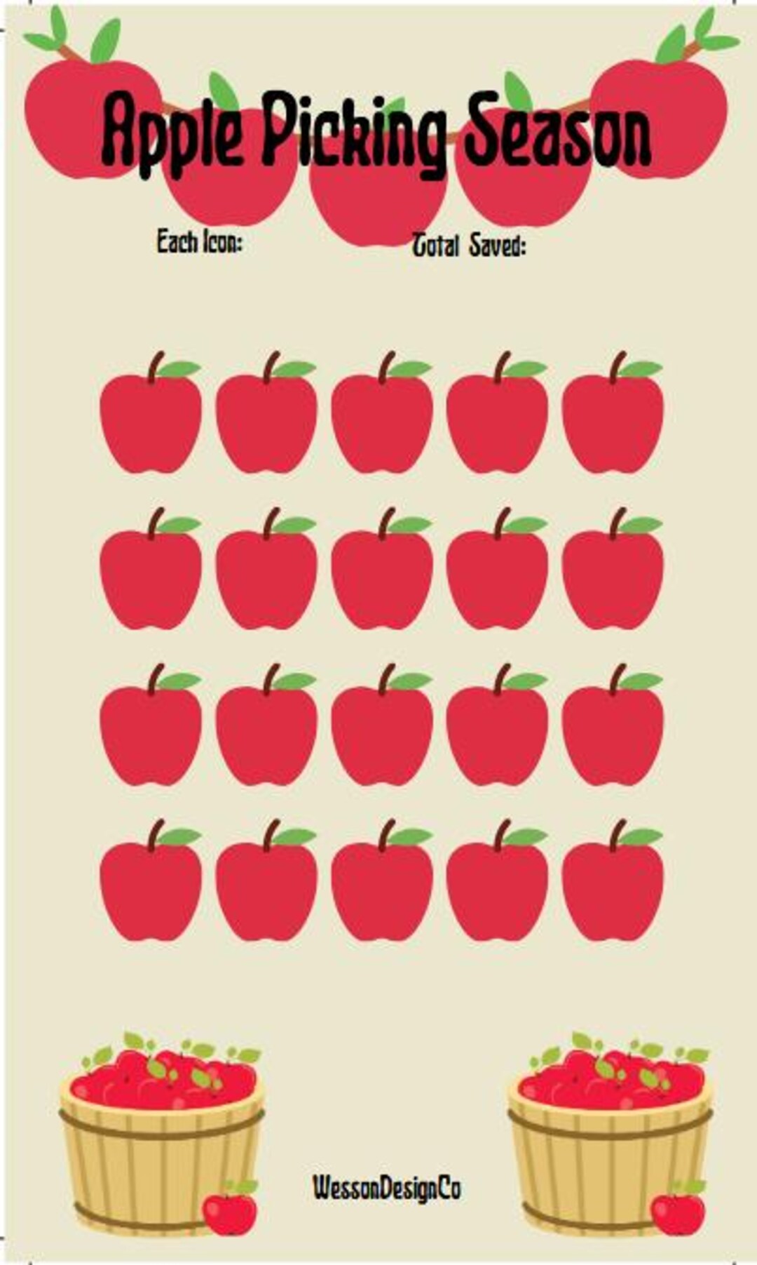 A6 Apple Picking Season Saving Challenge- Fall Themed- Digital Download ...