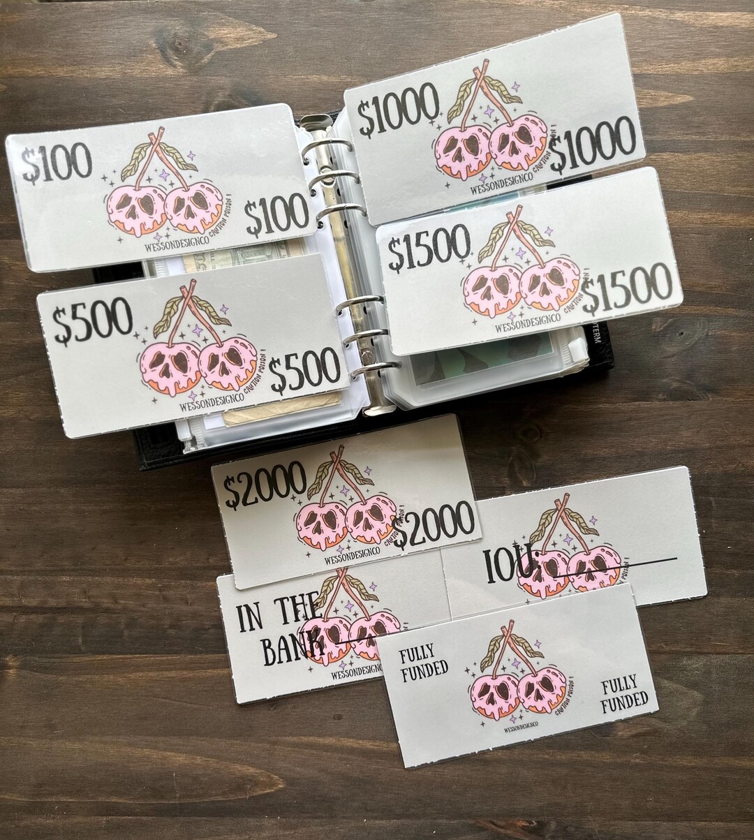 Set of 8 Poison Double Cherry Skeleton Sinking Fund Place Holder/ 100 ...