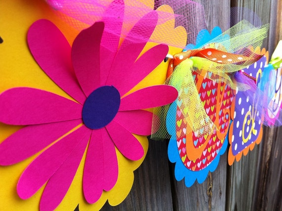 Items similar to HAPPY BIRTHDAY banner in bright funky colors with 3D ...