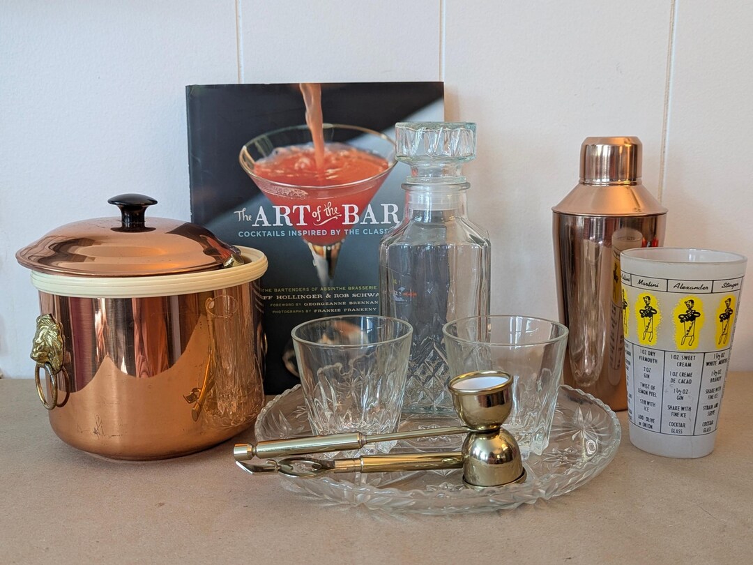 Mid-century Modern Barware Bundle Masculine Vintage Bar Set Copper ...