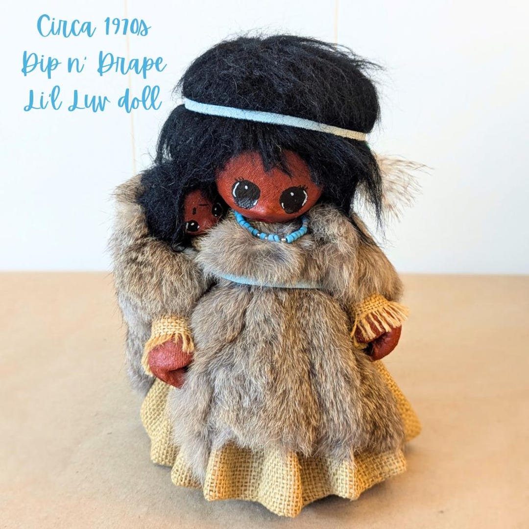 Vintage Paper Mache Dip N' Drape Doll Handmade Fabric Native American ...