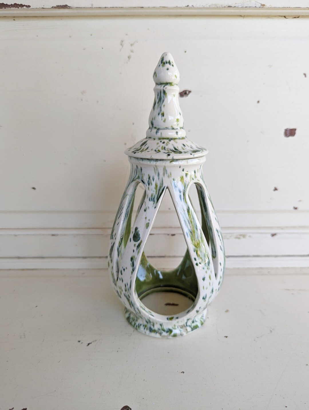Green Splatter Glaze Ceramic Lantern Speckle Glazed Decorative Ceramic Lantern - Etsy